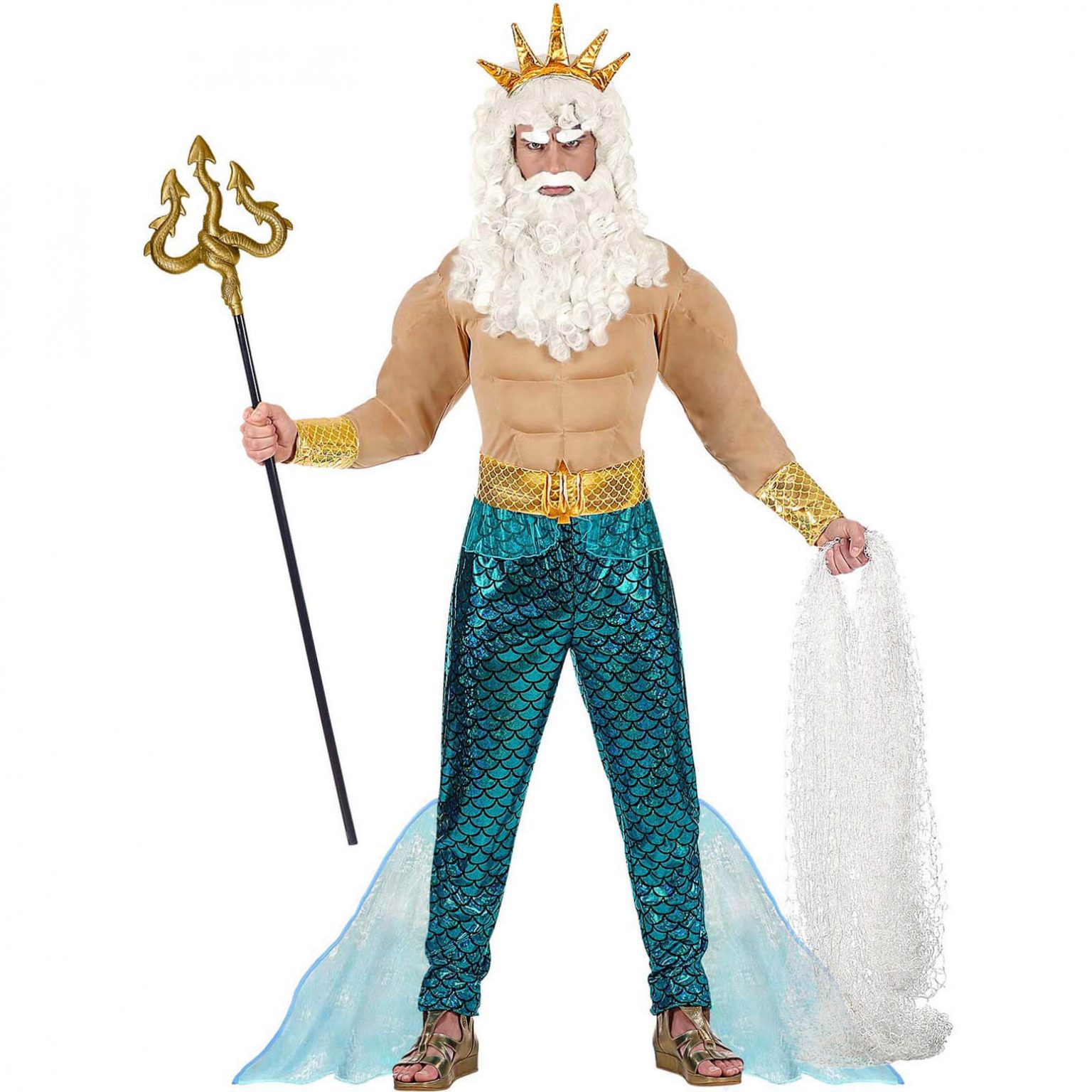 Meermann Neptun Zeus Kostüm Anzug mit Muskelbody metallic Poseidon ...
